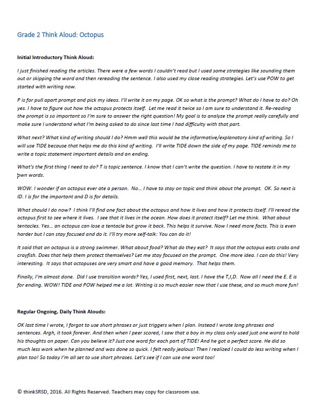 Grade 2 Think Aloud – Certification Central